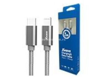 XWAVE Kabl USB Tip-C za IPHONE 2M 3A/ lightning aluminium/ upleteni/ tamno siva