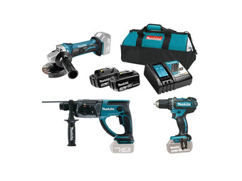 Akumulatorski set alata Makita DDF482Z + DHR202Z + DGA452Z 18V 1x3.0 Ah 1x5.0 Ah + torba