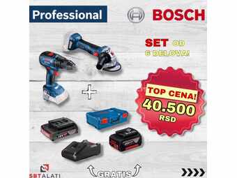 Bosch set alata: brusilica, šrafilica, baterije, punjač i L-boxx kofer (0615990M47)