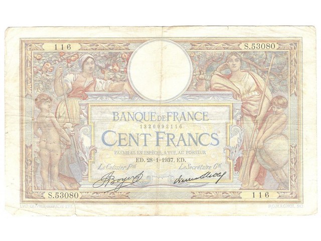 Francuska 100 francs 28.01.1937.