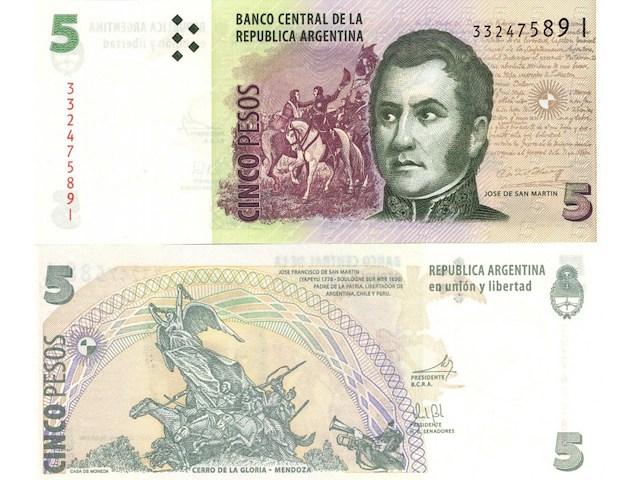 ARGENTINA 5 Pesos 2015 UNC, P-353