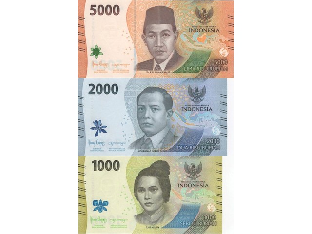 INDONESIA Indonezija 1000, 2000 i 5000 Rupiah 2022 UNC