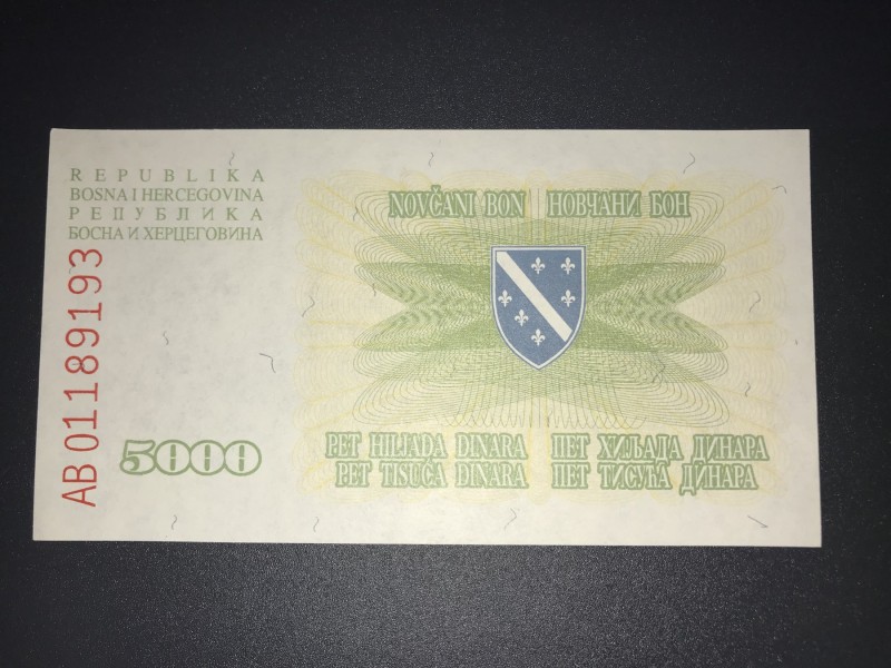 BOSNA I HERCEGOVINA 5000 DINARA.UNC,1993.