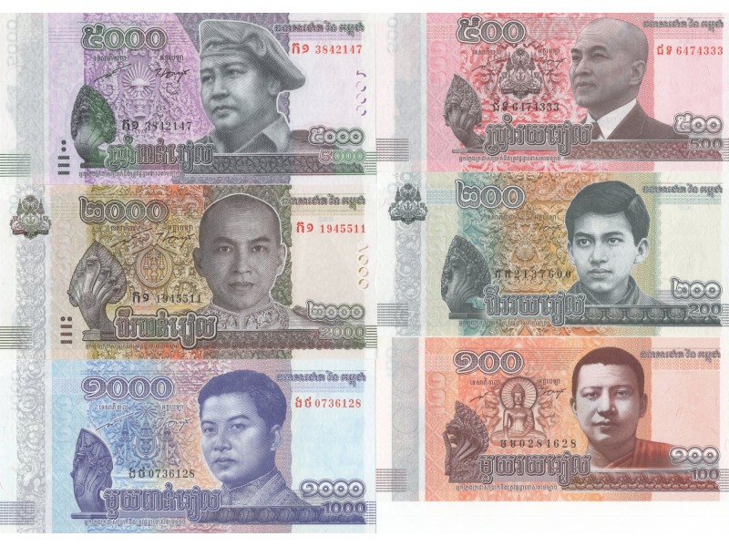 CAMBODIA Kambodža set 100 - 5000 Riels 2014/2022 UNC