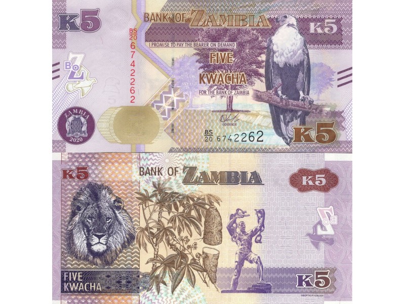 ZAMBIA 5 Kwacha 2020 UNC, P-57