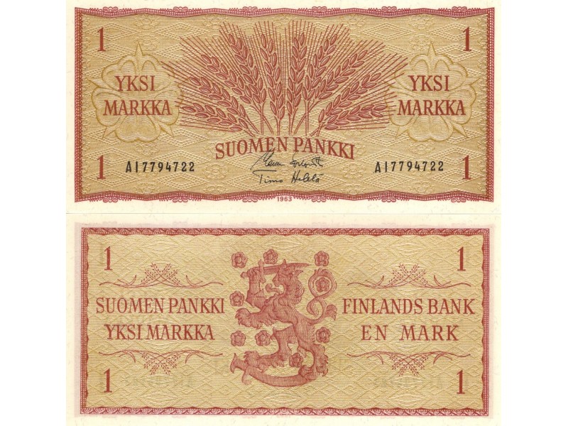 FINLAN Finska 1 Markka 1963 UNC, P-98