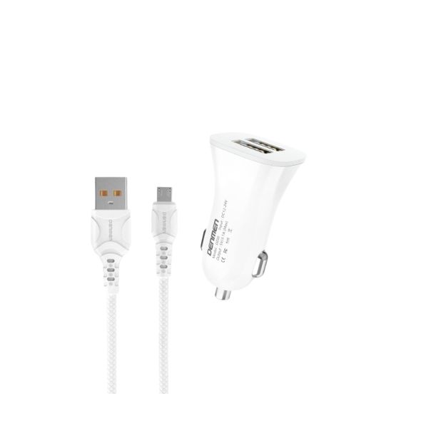 DENMEN Auto punjač DZ06V 2xUSB Fast 3,1A + Micro USB kabl, bela