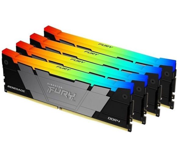 Kingston - DDR4 128GB (4x32GB) 3600MHz [FURY RENEGADE RGB], Non-ECC UDIMM, CL18 1.35V, 288-Pin 2Rx8, Memory Kit, w/RGB Heatsink, XMP