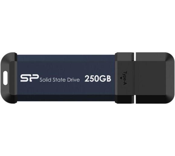 Silicon Power - Portable Stick-Type SSD 250GB, MS60, USB 3.2 Gen 2 Type-A, Read up to 600MB/s, Write up to 500MB/s, Blue