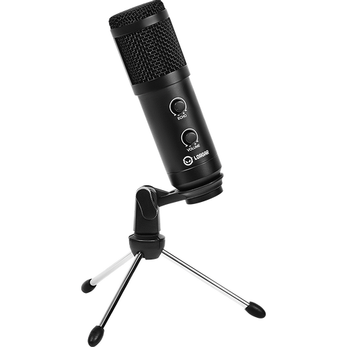 LORGAR Soner 313, mikrofon za igre, USB kondenzatorski mikrofon sa dugmetom za jačinu zvuka i dugmetom za eho, frekventni odziv: 80 Hz—17 kHz, uključujući 1x mikrofon, 1 x 2,5M USB kabl, 1 x posto...