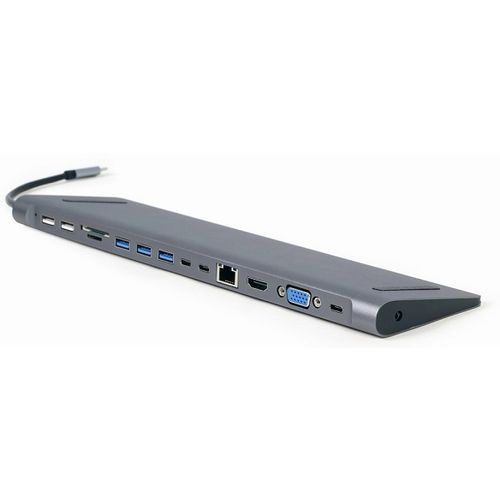 Gembird A-CM-COMBO9-01 USB Type-C 9-in-1 multi-port adapter (USB hub + HDMI + VGA + PD + card reader + LAN + 3.5 mm audio), space grey
