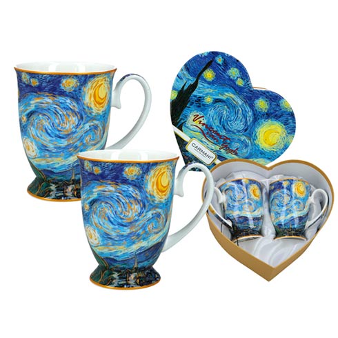 Carmani Set solja za caj 2/1 Vinsent van Gogh Starry night srce 280ml