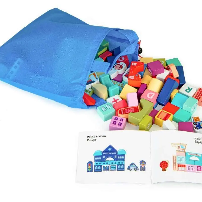 ECO TOYS Edukativne drvene kocke City sa podlogom 88/1