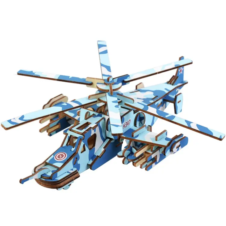 ČAROLIJASHOP 3D Drvena slagalica – Helikopter – plava ajkula