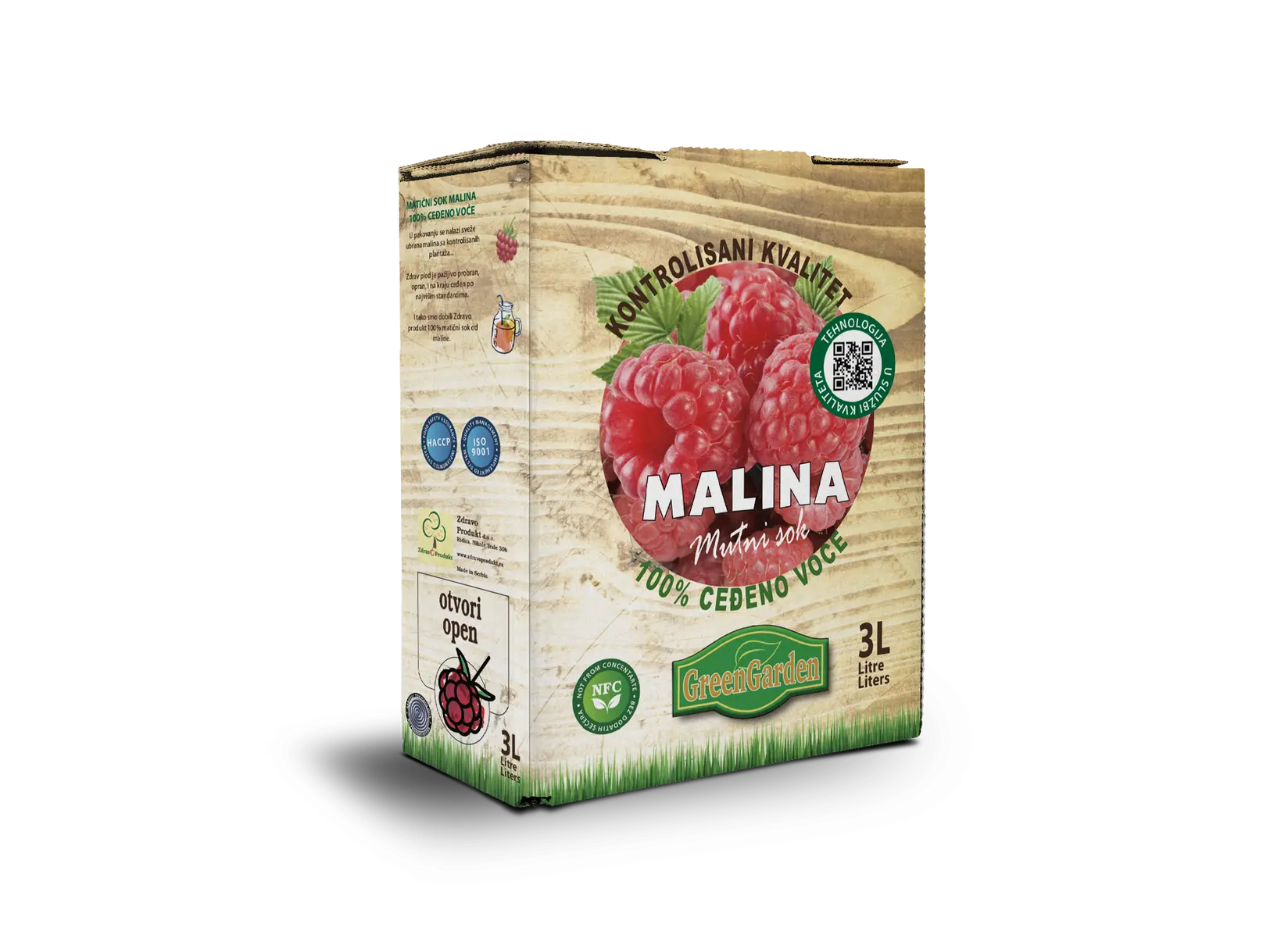 GREEN GARDEN Matični sok Malina 100%, BAG IN BOX, 3l