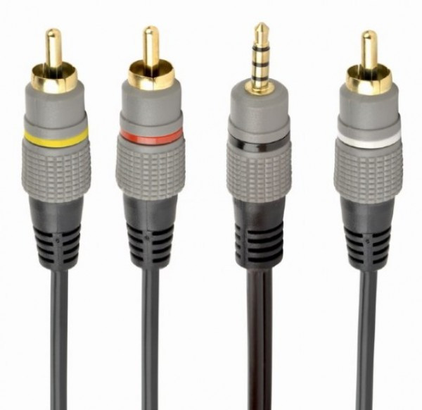 Audio-video kabl RJA 3.5 mm 4-pin na 3 x RCA, Gembird CCAP-4P3R-1.5M , 1.5m