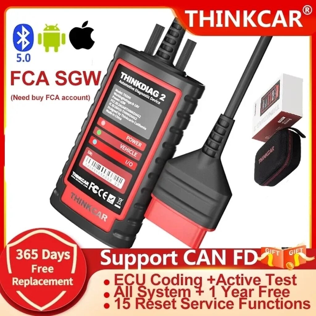 THINKCAR Thinkdiag 2 Bluetooth CAN FD OBD2, 1 godina softver, 15