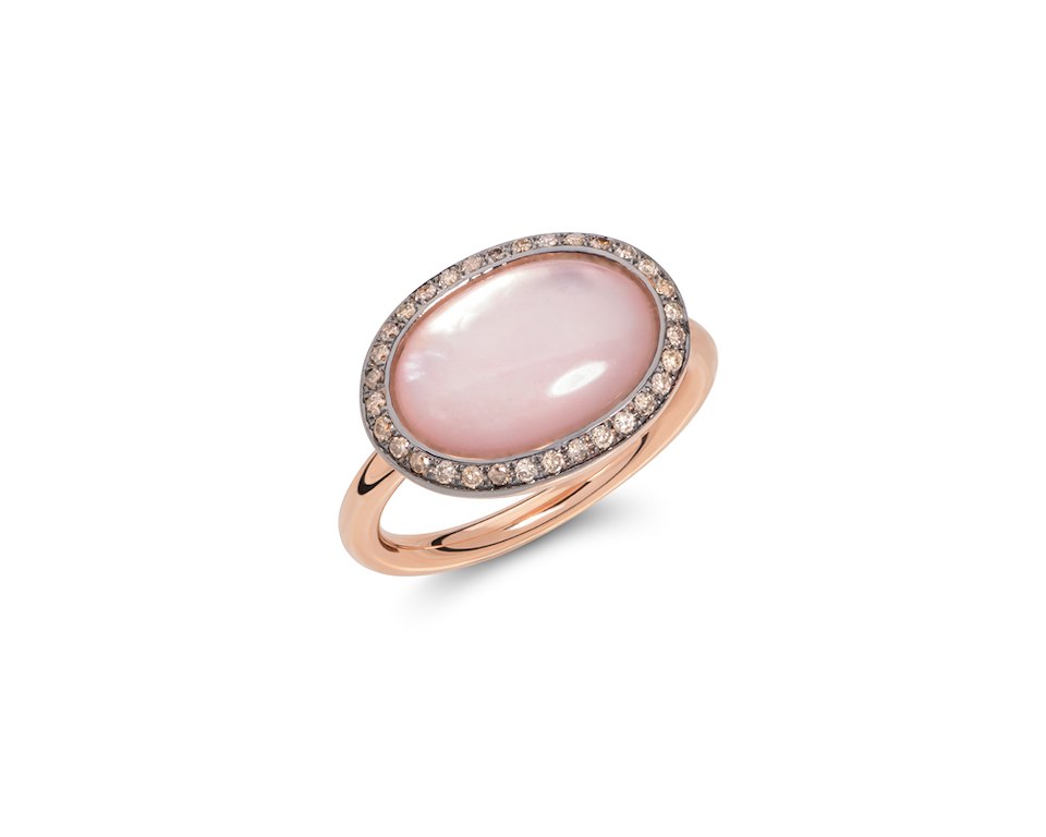 Gioielliamo prsten sa roze kvarcom i braon dijamantima, 18K