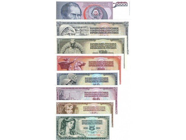 Jugoslavija set 1968-1986. UNC (8 novčanica)