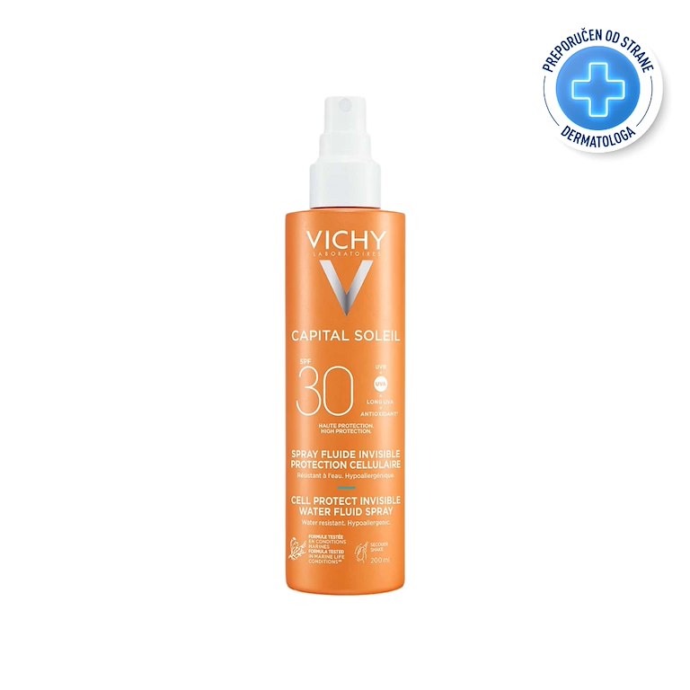 VICHY CAPITAL SOLEIL Vodeni Fluid u Spreju za Lice i Telo za Zaštitu Ćelija Kože SPF30 200 mL