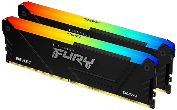 DDR4 32GB (2x16GB) 3200MHz [FURY BEAST RGB], Non-ECC UDIMM, CL16 1.35V, 288-Pin 2Rx8, Memory Kit, w/RGB Heatsink, XMP ( KF432C16BB12AK2/32