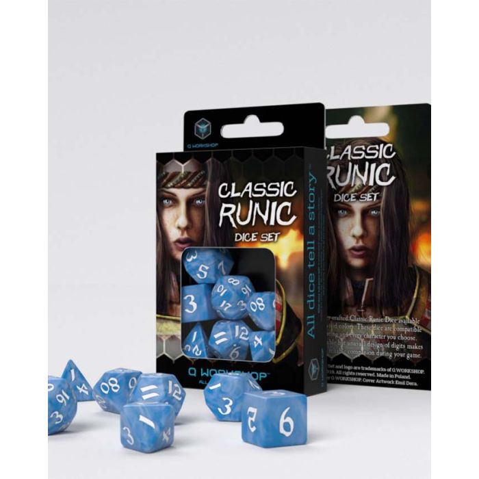 Kockice Q Workshop - Classic Runic Glacier & White - Dice Set (7)