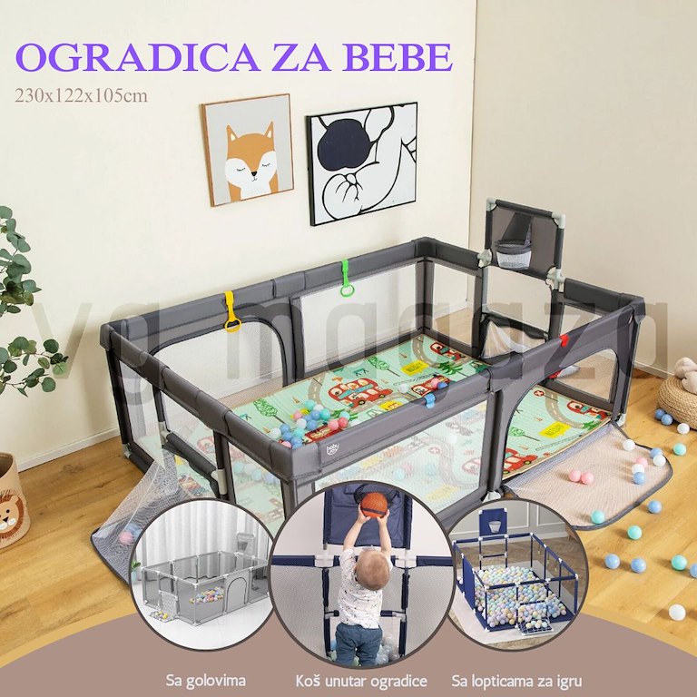 Ogradice Za Bebe PREMIJUM Dimenzija Sa Dodacima Za Igru