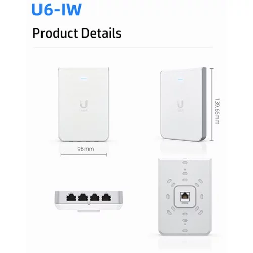 Ubiquiti UniFi6 In-Wall. Wall-mounted WiFi 6 access point with a built-in PoE switch.