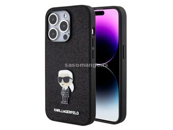 LICENSED KARL LAGERFELD maska za iPhone 15 Pro IKONIK FIXED GLITTER IKONIK LOGO METAL PIN/ crna