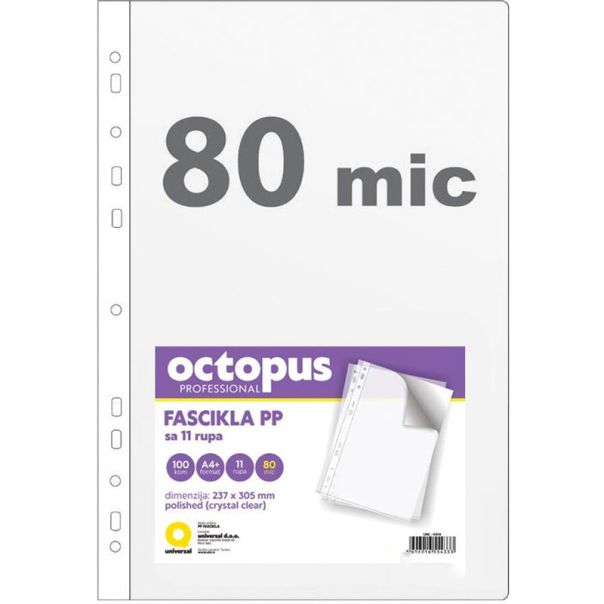 OCTOPUS Fascikla A4 100/1 u 11 rupa 80mic rystal clear unl-0414