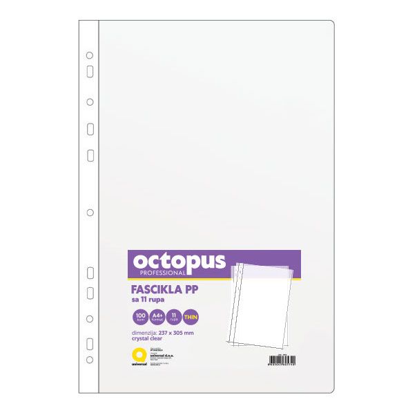 OCTOPUS Fascikla A4 100/1 u 11 rupa thin crystal clear unl-1892