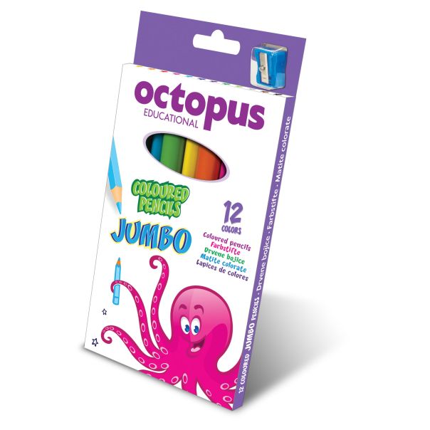 OCTOPUS Drvene boje 12/1 jumbo triangular sa gratis zarezačem unl-0360