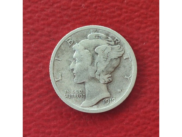 USA MERCURY DIME 1919 S srebro