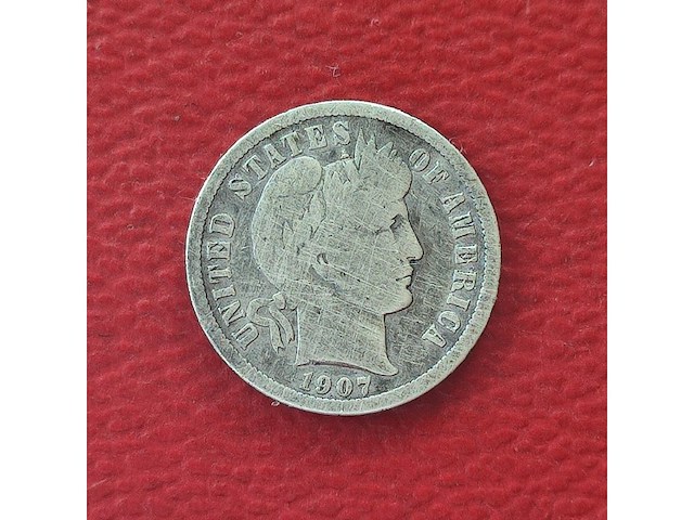 USA BARBER DIME 1907 S srebro