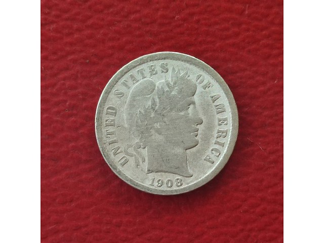 USA BARBER DIME 1908 srebro