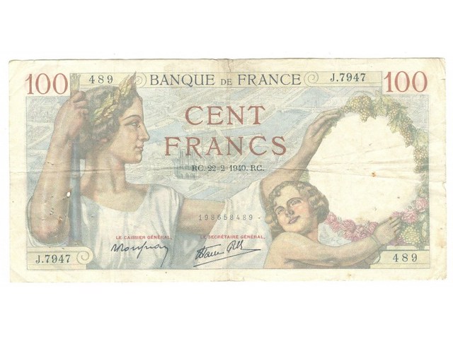 Francuska 100 francs 22.02.1940.