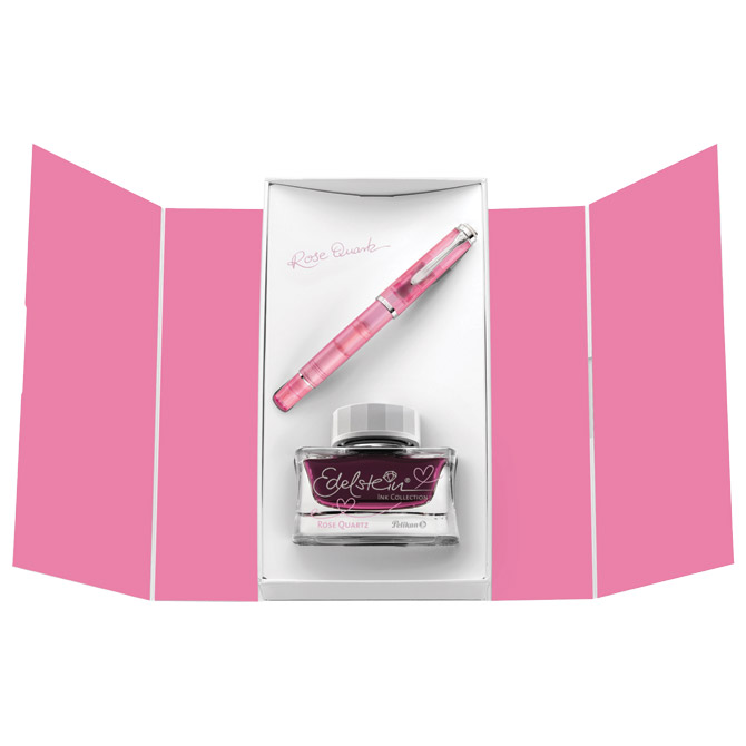 Set Nalivpero Classic M205 (M) Rose Quartz+tinta 50ml Edelsteine roze Pelikan 823920