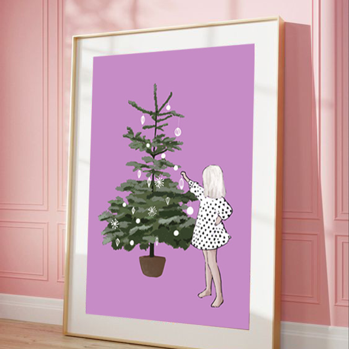 Girl Decorating a Christmas Tree