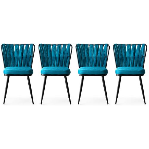 Hanah Home KuÅŸaklÄ± - 228 V4 Black Blue Chair Set (4 Pieces)