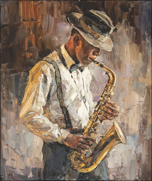 Saxofonista, uramljena slika 40x50cm i 50x70cm