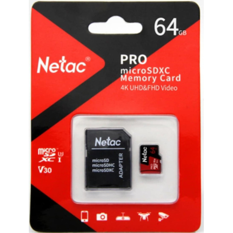 Micro SDXC Netac 64GB P500 Extreme Pro NT02P500PRO-064G-R + SD adapter