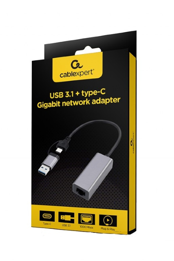 A-USB3AC-LAN-01 Gembird USB 3.1 + type-C Gigabit network adapter, space grey
