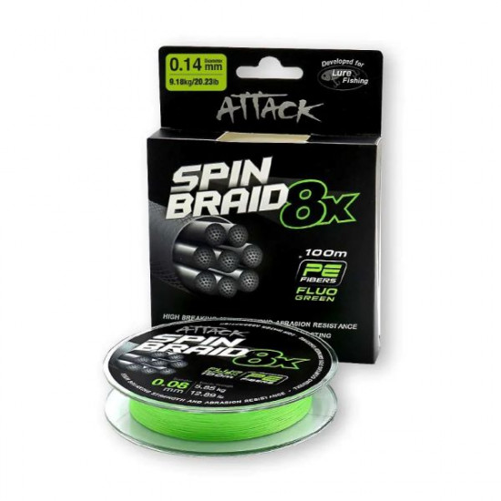 FORMAX ATTACK SPINBRAID X8 100M 0,14MM FLUO GREEN FXAT-911014