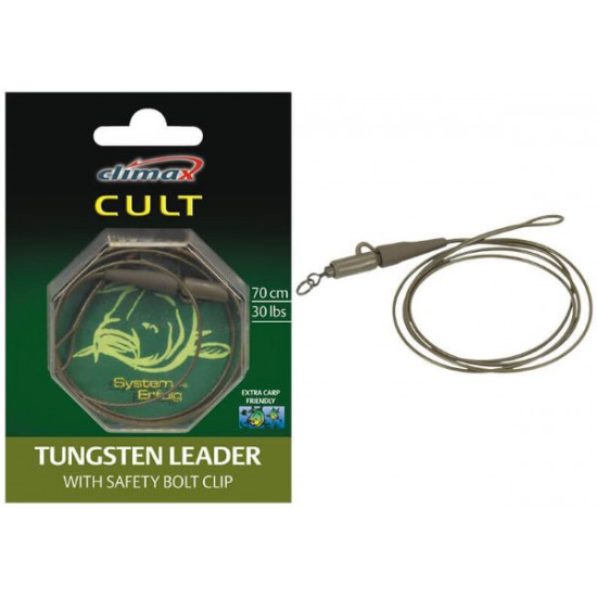 CLIMAX TUNGSTEN LEADER WITH SAFETY BOLT CLIP 70CM 30LB