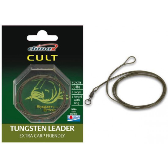CLIMAX TUNGSTEN LEADER 70CM 30LB 2 LOOPS 1 SWIVEL WITH RING