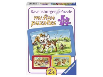 Ravensburger puzzle (slagalice) - Moje prve puzzle, 3 u 1, Pas, zec, macka