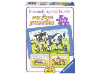 Ravensburger puzzle (slagalice) - Moje prve puzzle, 3 u 1, krava, prase, konj