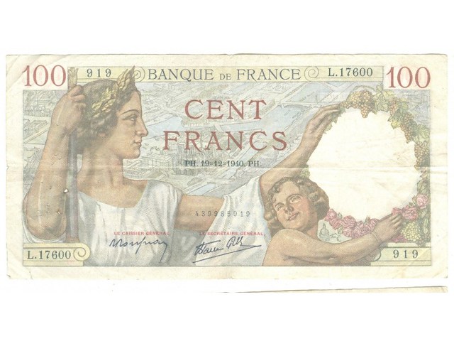 Francuska 100 francs 19.12.1940.