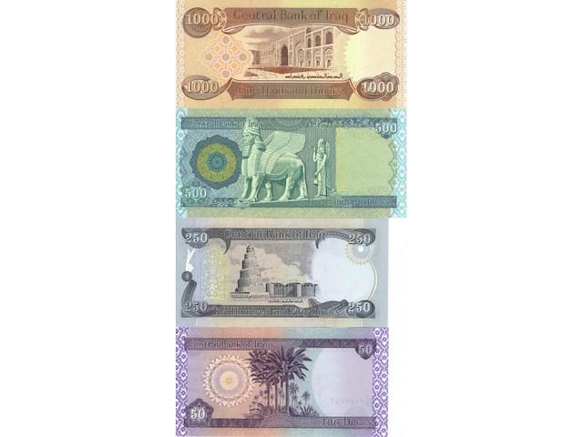 IRAK Iraq set 50, 250, 500 i 1000 Dinara 2003/2018 UNC