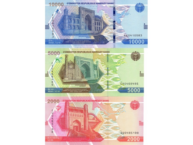 UZBEKISTAN set 2.000, 5.000 i 10.000 Sum 2021 UNC